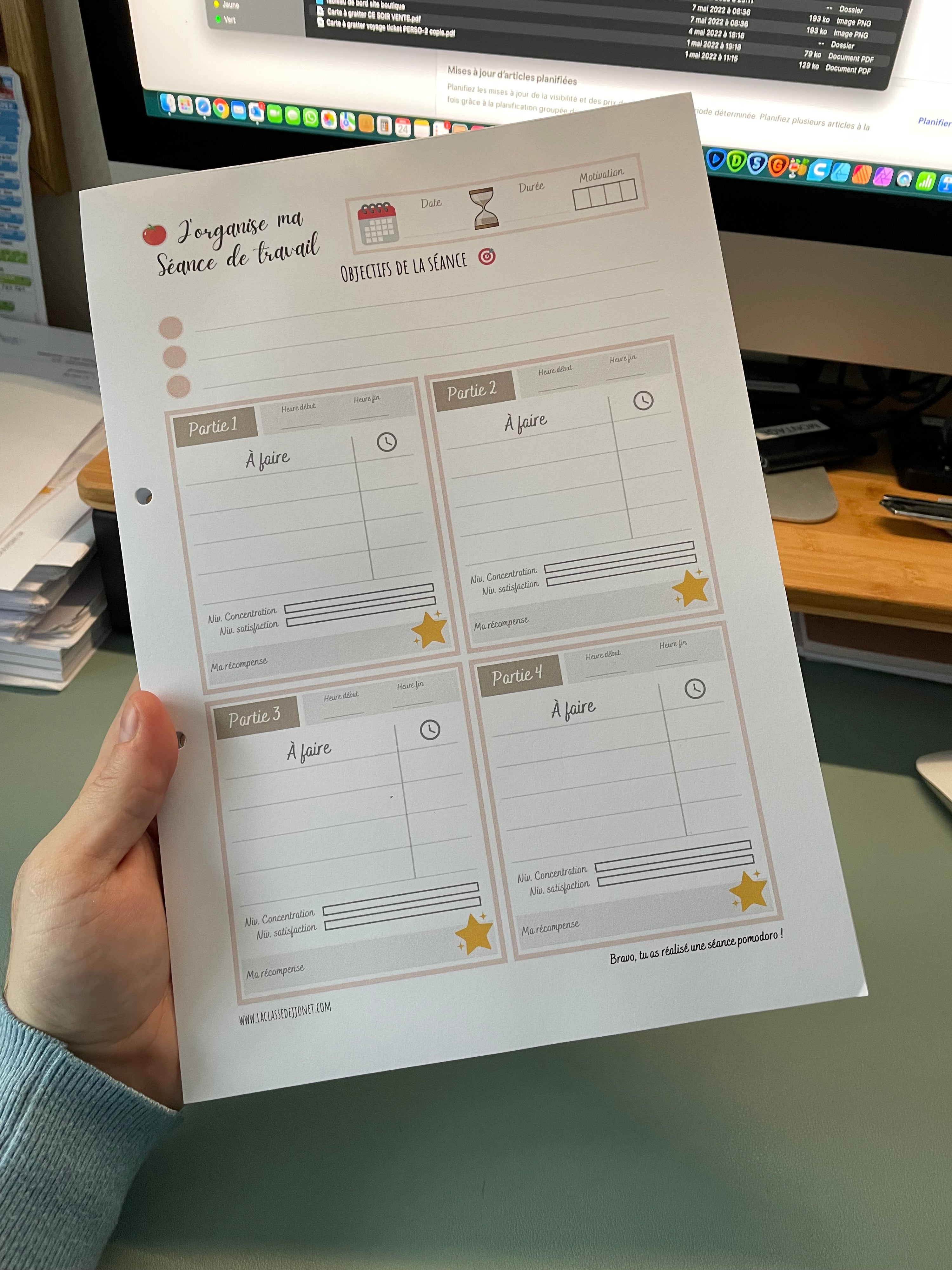 Fiches Pomodoro en bloc-notes