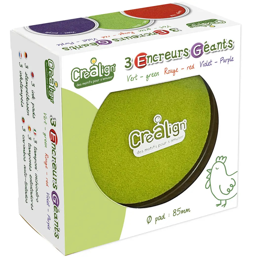Encreurs géants pour tampons : vert, rouge, mauve